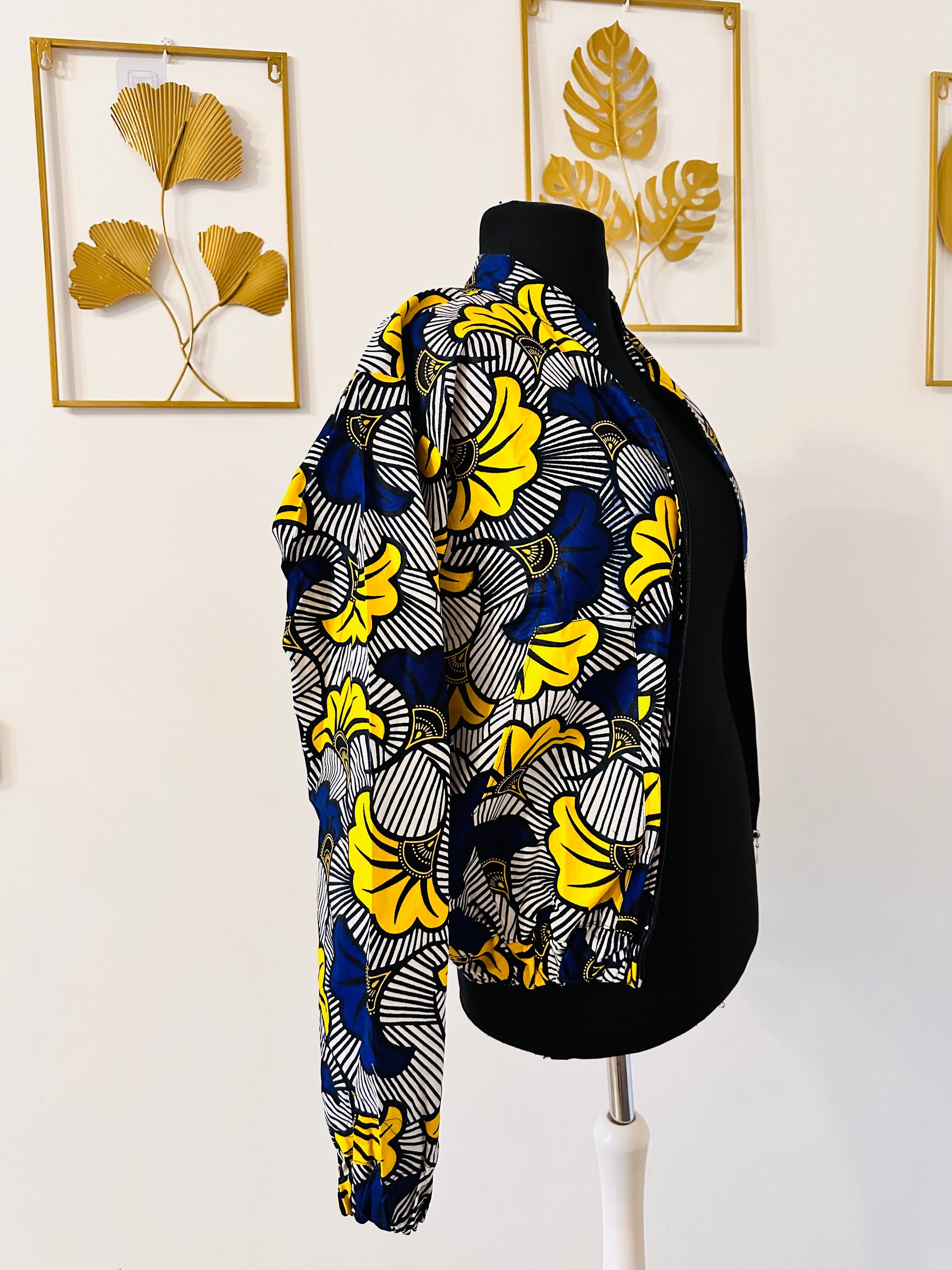 Blouson africain bleu et jaune – Kaysol Couture